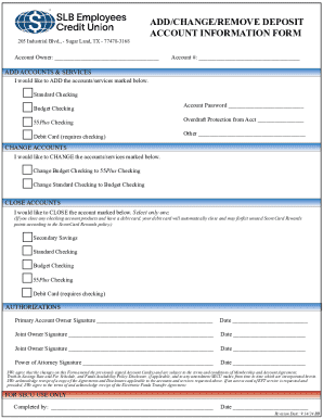 Fillable Online Deposit Account Information Form - Update Your Accounts ...