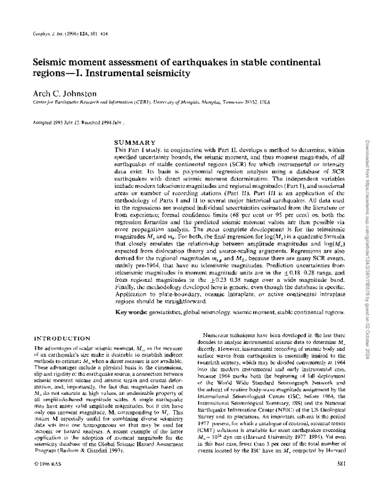 Fillable Online Seismic moment assessment of earthquakes in stable ...