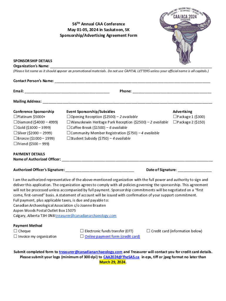 Fillable Online 56th Annual Canadian Archaeological Association Conference 2024 Fax Email Print ...