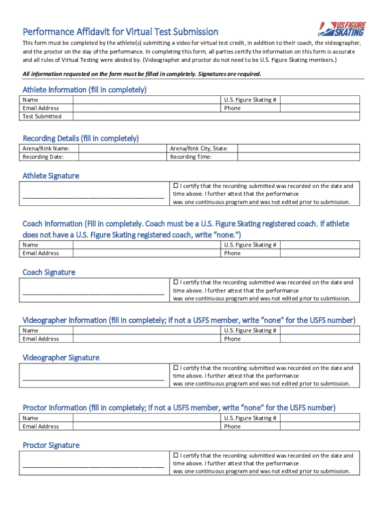 Performance Affidavit for Virtual Test Submission - Blank Fillable ...