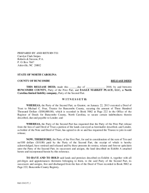 Fillable Online Release Deed for Eagle Market Place Llc in Buncombe ...