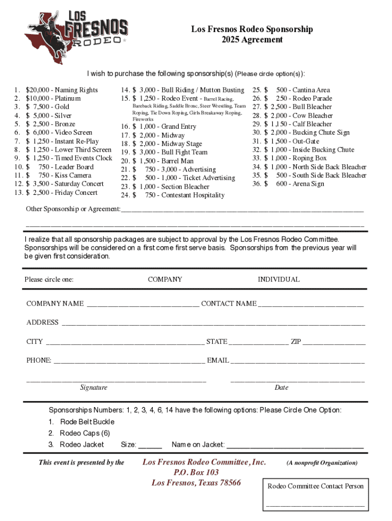 Fillable Online 2025 Los Fresnos Rodeo Sponsorship Opportunities and ...
