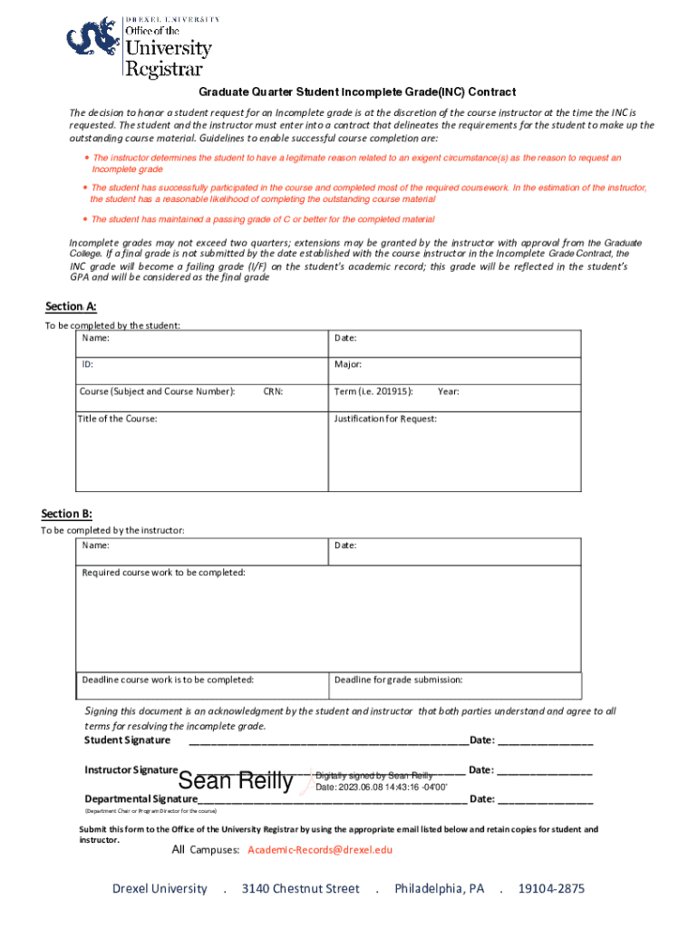 Fillable Online INC Grade Agreement Fax Email Print - pdfFiller