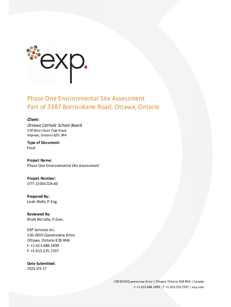 Fillable Online Phase One Environmental Site Assessment Part of 3387 ...