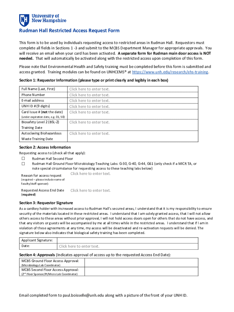Fillable Online Rudman Hall - Electronic Access Card Key Request Form Fax Email Print - pdfFiller