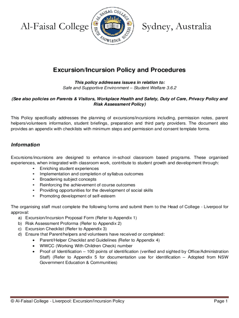 Fillable Online Excursions and Incursions Policy 2017 - Al-faisal ...