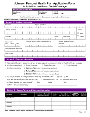Fillable Online Johnson Personal Health Plan Application Form 2023 - Green Shield Canada Fax ...