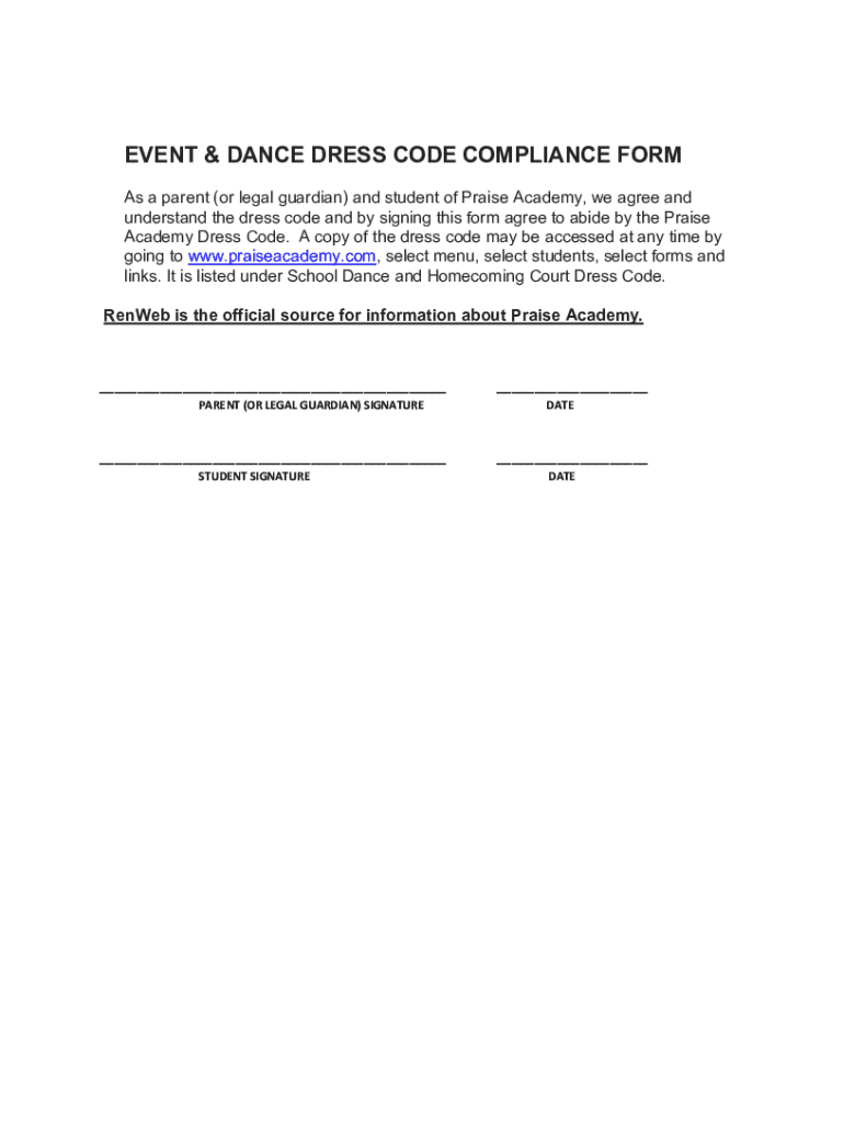 Fillable Online 2023 Praise Academy Dress Code Compliance for Events ...