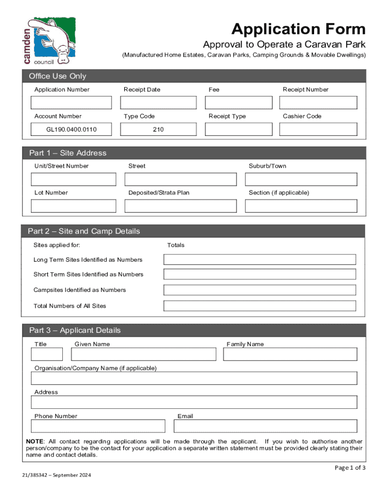 Fillable Online Approval to Operate a Caravan Park - Application Form 2024 Fax Email Print ...