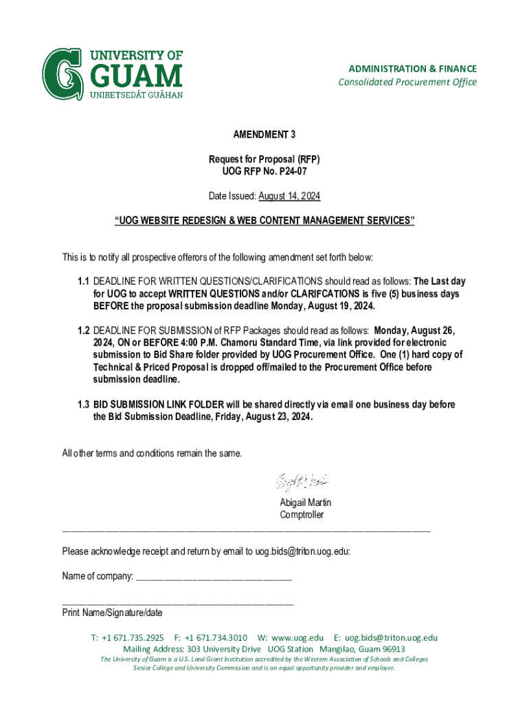 Fillable Online AMENDMENT 3 Request for Proposal (RFP) Fax Email Print ...