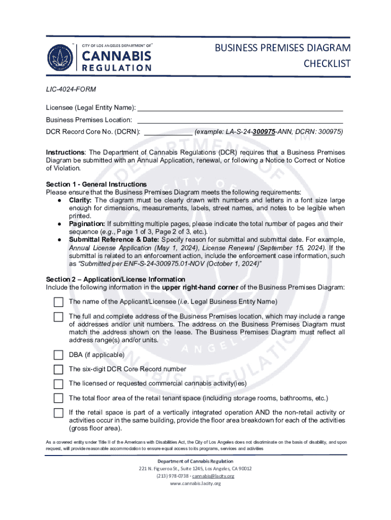 Fillable Online LIC-4024-FORM Business Premises Diagram Checklist Fax ...