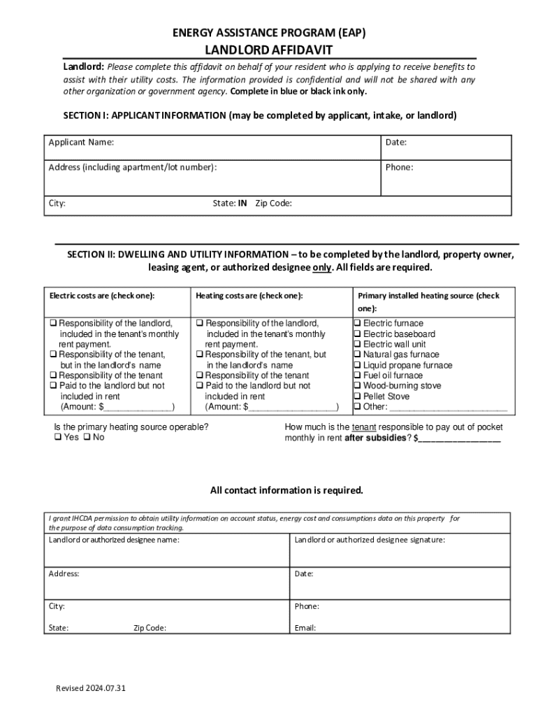 Fillable Online EAP Appendix D-Landlord Affidavit 2017 (00025621.DOCX Fax Email Print - pdfFiller