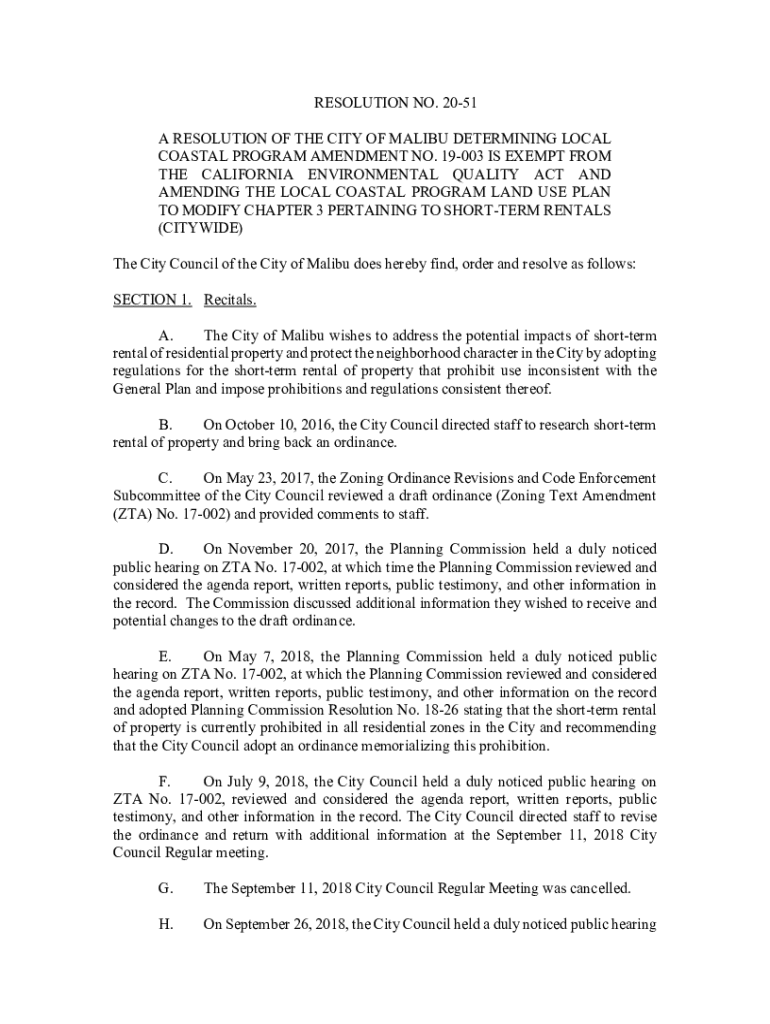Fillable Online RESOLUTION NO. 20-51 A RESOLUTION OF THE CITY OF ... Fax Email Print - pdfFiller