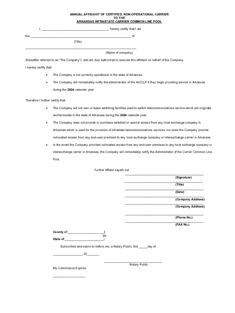 Fillable Online 2024 AFFIDAVIT Non-Operational Carrier 2 Fax Email ...