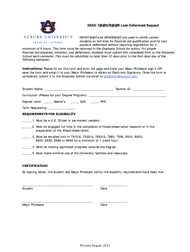 Fillable Online GRAD 70/80 Loan Deferment Request Fax Email Print ...