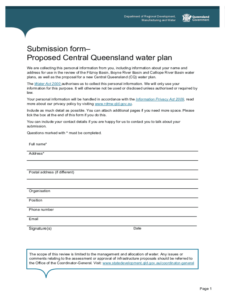 Fillable Online Submission form for the proposed Central Queensland ...