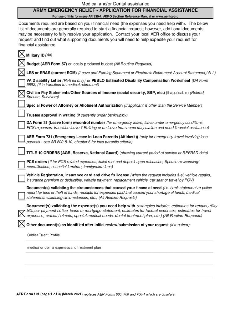 Fillable Online Army Emergency Relief Financial Assistance Application ...