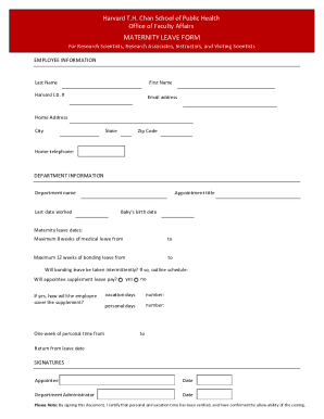 Fillable Online 2023 Maternity Leave Form for Harvard Research ...