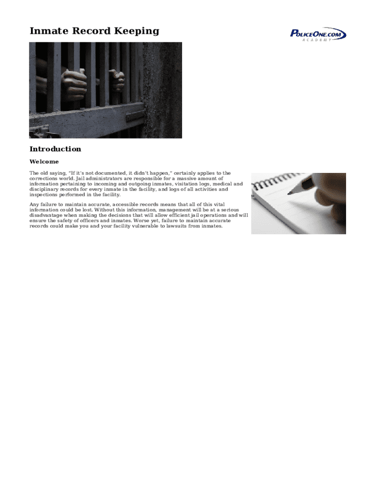 Fillable Online Inmate Record Keeping: Ensuring Accurate and Secure ...