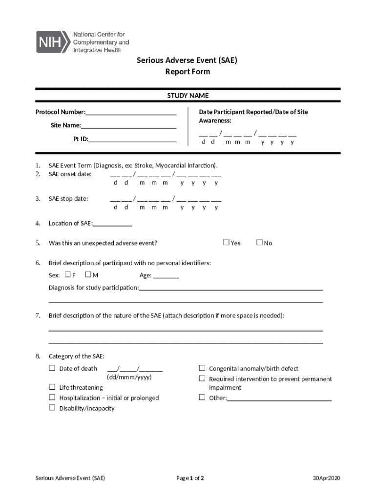Serious Adverse Event (sae) Report Doc Template | pdfFiller