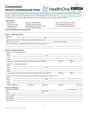 Fillable Online 2021 Standardized Facility Credentialing Form for Health One Alliance Fax Email ...