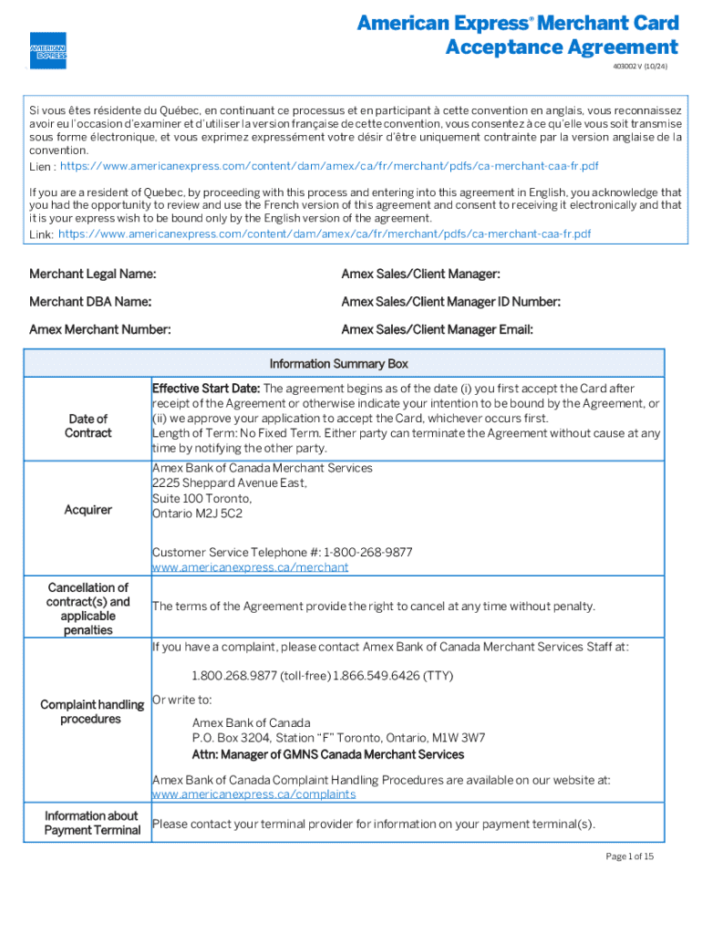 Fillable Online American Express Merchant Card Acceptance Agreement ...