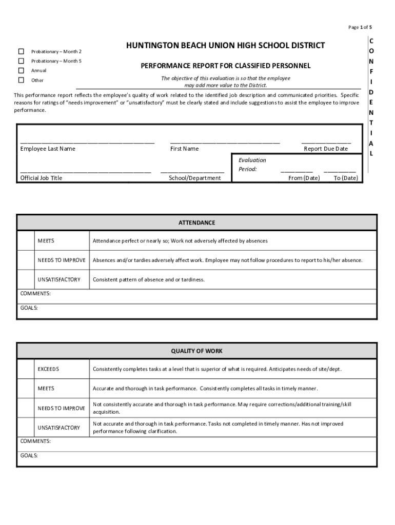 Fillable Online 2023 Performance Report for Classified Personnel - Evaluation and Feedback Fax ...