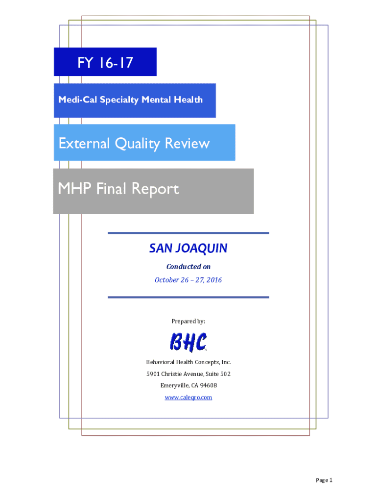 Fillable Online San Joaquin County Medi-cal Specialty Mental Health Quality Review Report 2016 ...