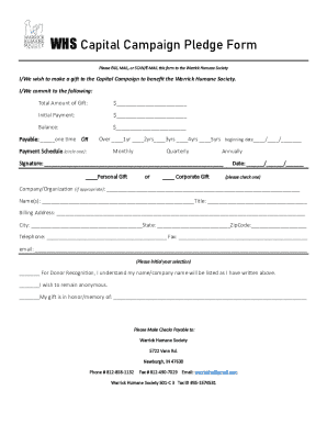 Fillable Online Whs Capital Campaign Pledge Form 2023 - Support Warrick ...