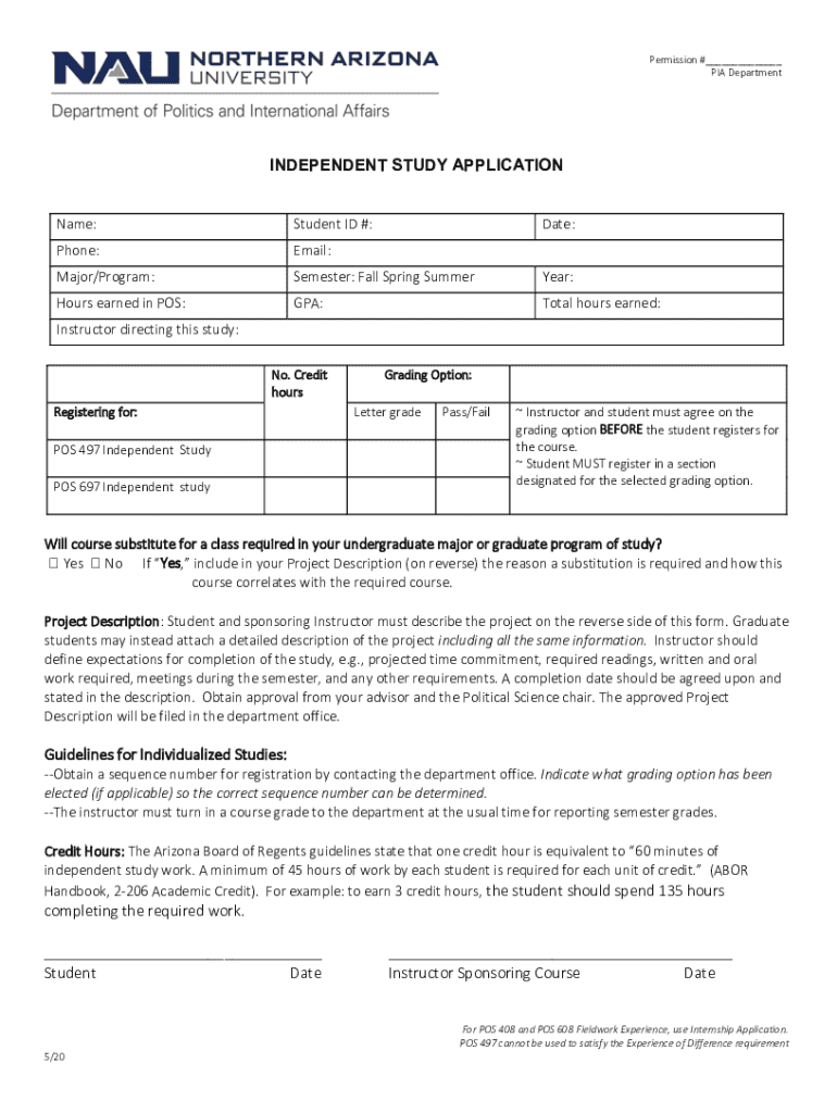 Fillable Online INDEPENDENT STUDY APPLICATION completing the required work. Fax Email Print ...