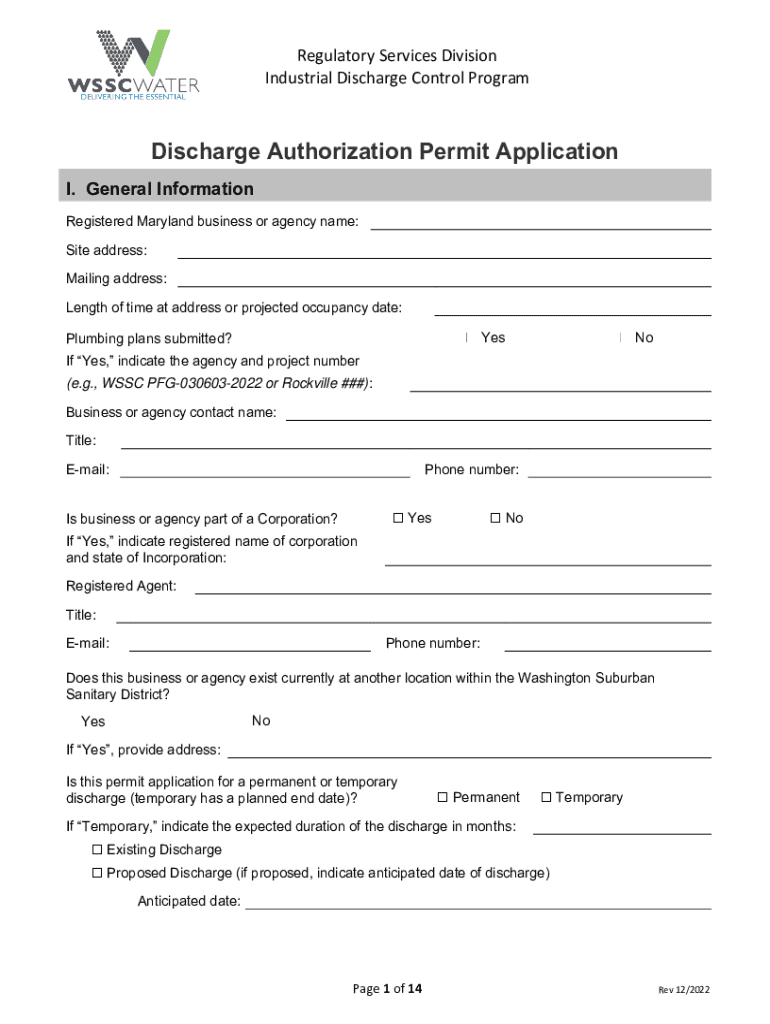Fillable Online industrial wastewater discharge permit application ...