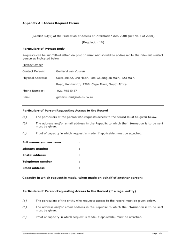 Fillable Online Appendix A : Access Request Forms (Section 53(1) of the Promotion ... Fax Email ...