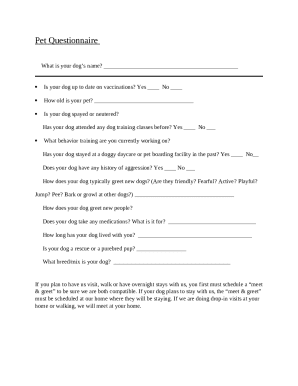 Pet Questionnaire Doc Template | pdfFiller