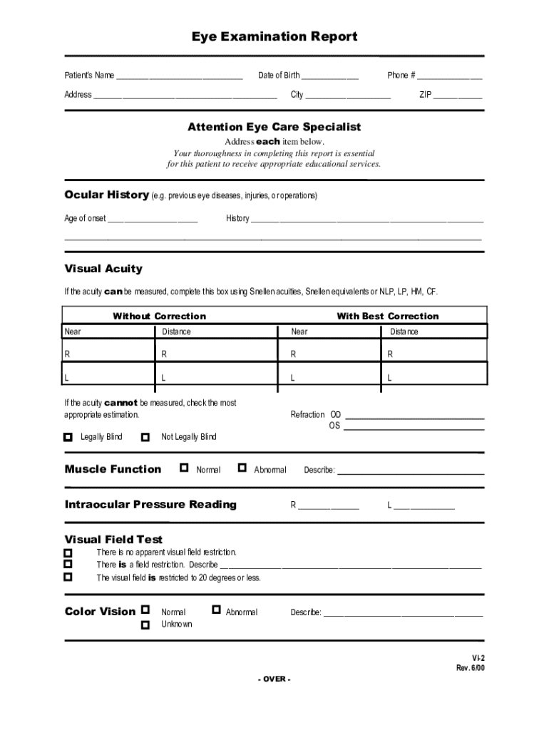 Fillable Online Eye Examination Report Form - Region 10 Education Service ... Fax Email Print ...