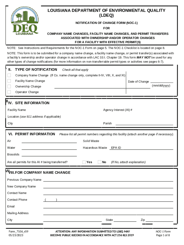 Noc-1 Notification of Change Doc Template | pdfFiller