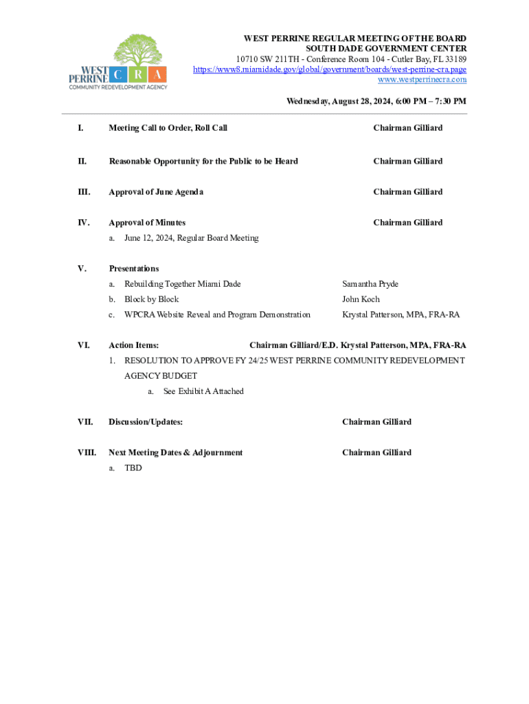 Fillable Online West Perrine Community Redevelopment Agency Fax Email ...