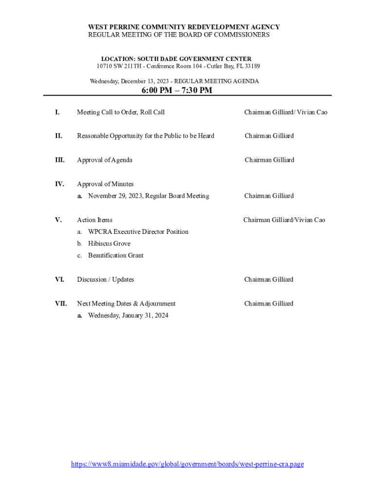 Fillable Online West Perrine Community Redevelopment Agency Regular ...