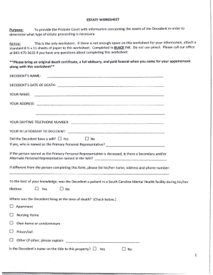 Fillable Online Estate Worksheet for Probate Court - Essential Asset ...