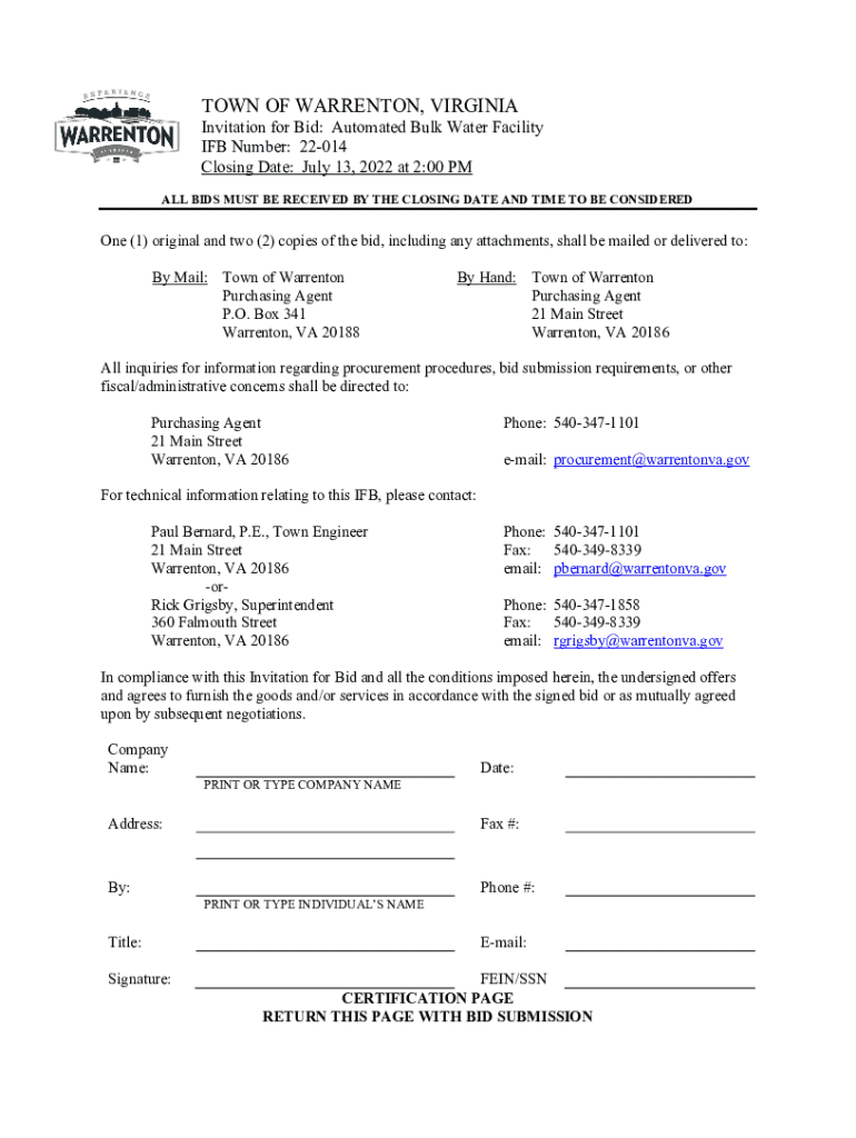 Fillable Online BID DOCUMENT LEAK DETECTION SURVEY - Front Royal, VA ...