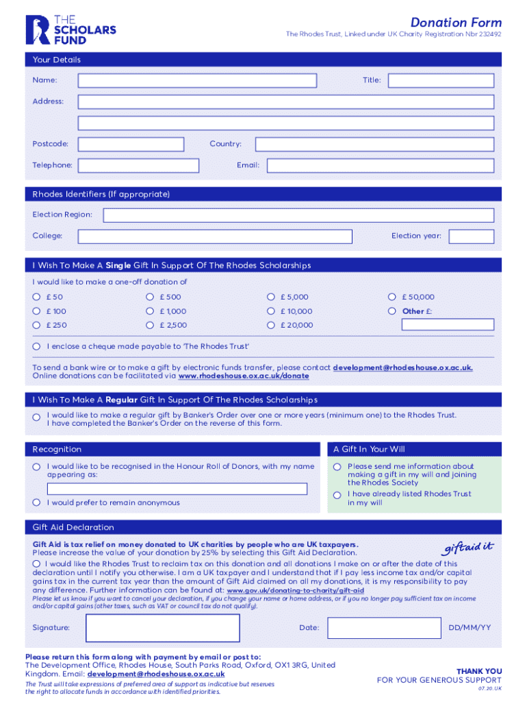 Fillable Online The Scholars fund - Donation Form Hong Kong - Rhodes ...