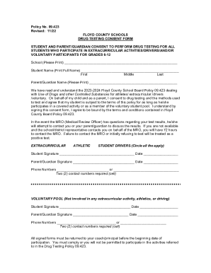Fillable Online Floyd County Schools Drug Testing Consent Form 2023 ...