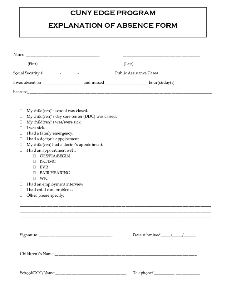 Fillable Online Cuny Edge Program Absence Explanation Form 2023 Fax ...