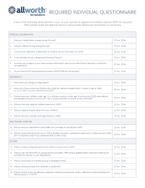Fillable Online Required Individual Questionnaire for Tax Year 2020 ...