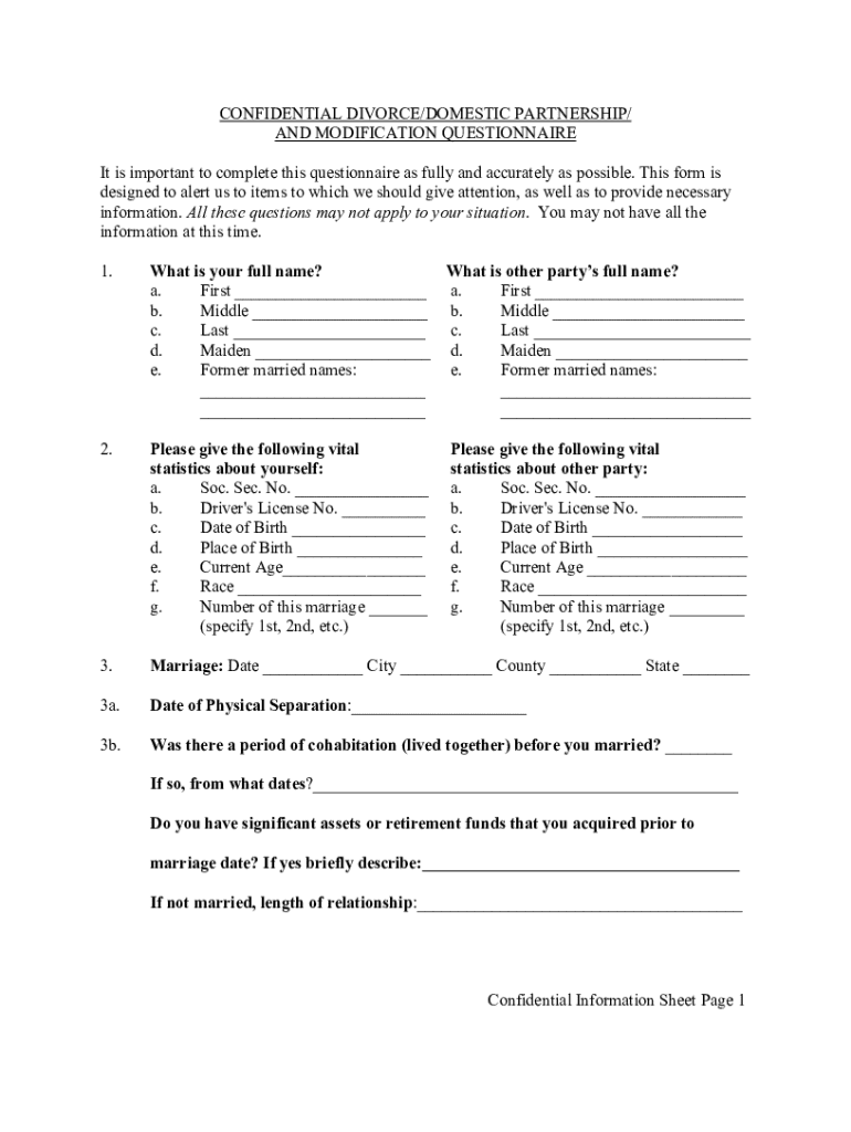 Fillable Online Form 1--Confidential Divorce Questionnaire - Helton Law ...