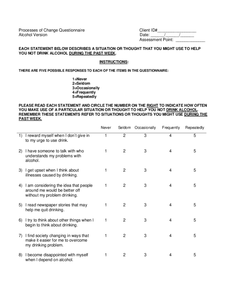 Fillable Online Processes of Change Questionnaire 2023: Overcoming ...