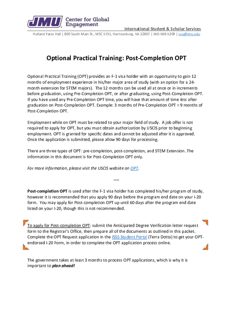 Fillable Online Post-completion Opt Guide for International Students 2024 Fax Email Print ...