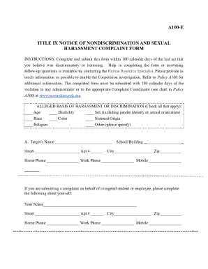 Fillable Online Title Ix Notice of Nondiscrimination and Sexual Harassment Complaint Form 2023 ...