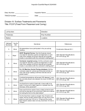 Fillable Online Inspector Quantlist Report 2024: Pccp Fixed Form ...