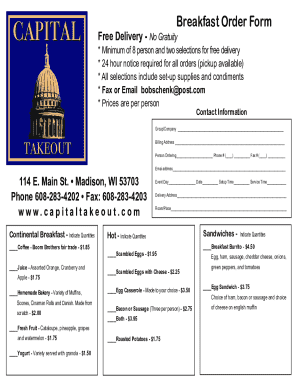 Fillable Online 2023 Breakfast Order Form - Free Delivery & Catering ...