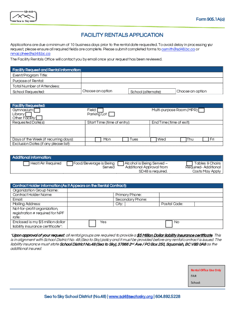 Fillable Online 2023 Facility Rentals Application - School District No. 48 Fax Email Print ...